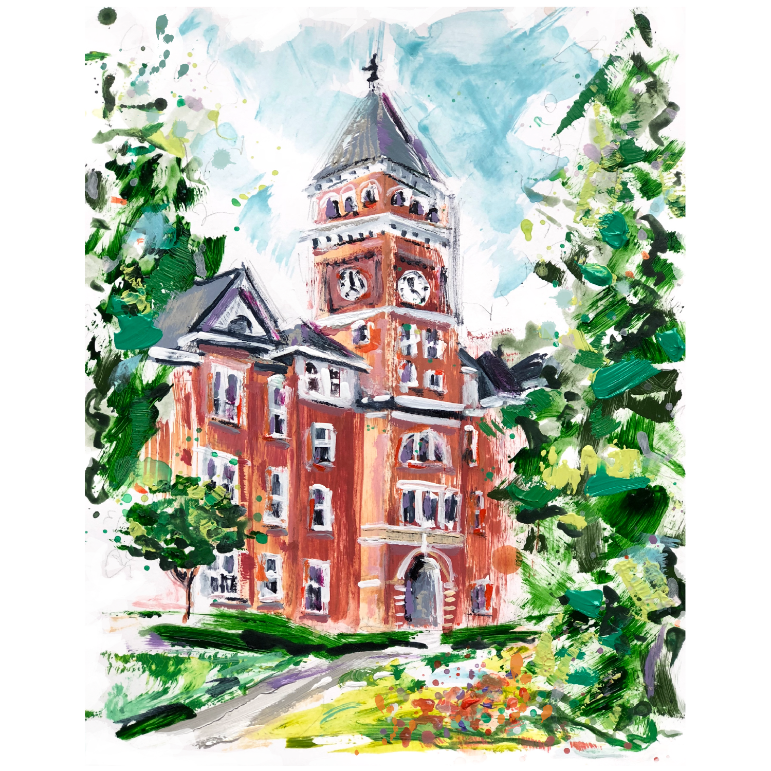 Tillman Hall Drawing Tillman Hall | 18"x24" | 2 Color Linoleum Block