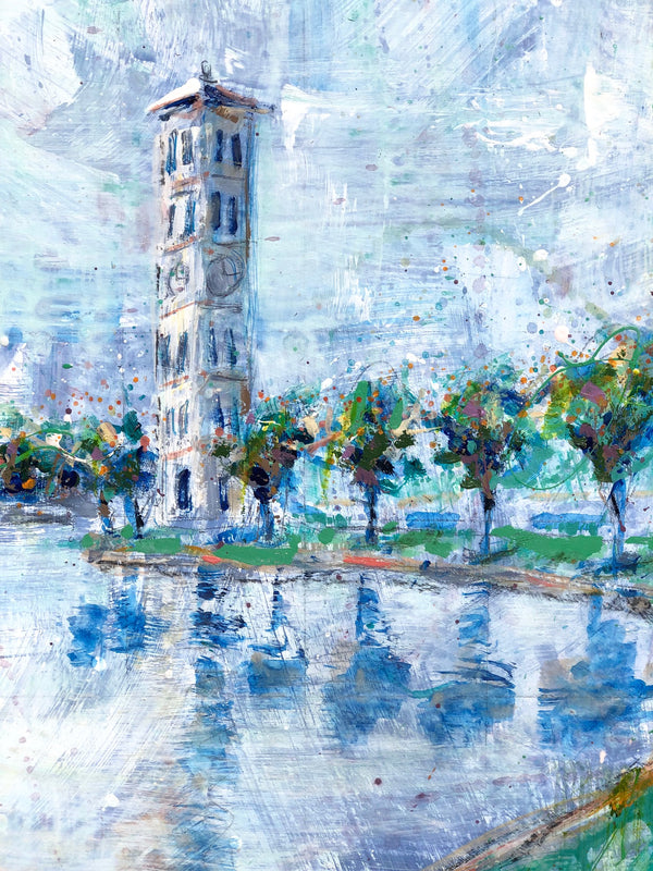 Furman Bell Tower in the Fall | 18" x 18" - Tamara Brown Art